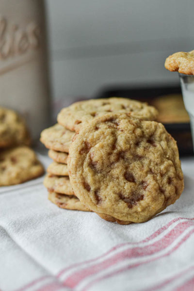 easy drop cookies made with Heath English Toffee Bits