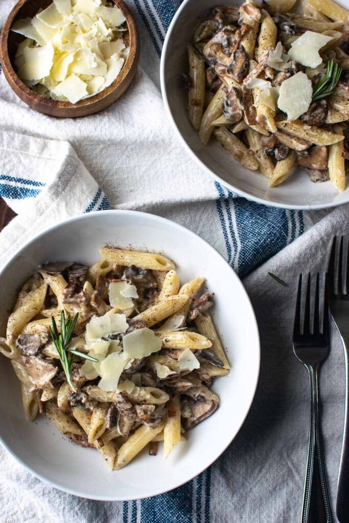 Creamy Mushroom and Bacon Pasta - Red Cottage Chronicles